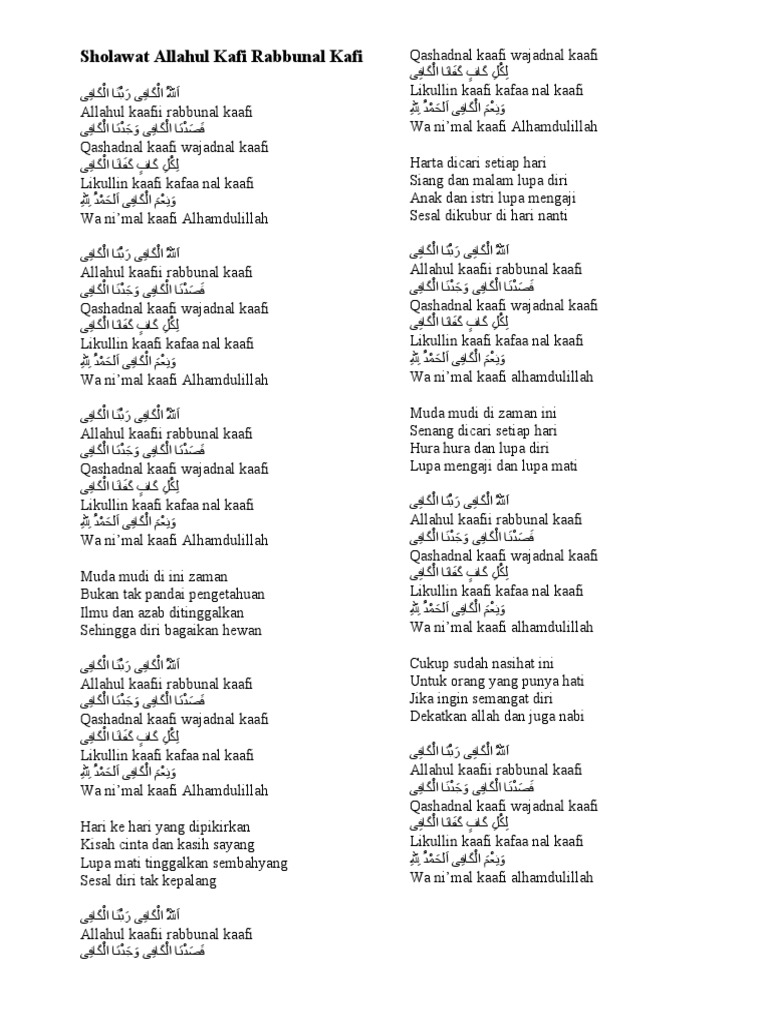 Lirik Sholawat Allahul Kafi Rabbunal Kafi | PDF