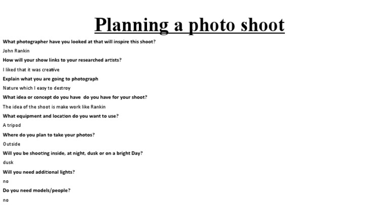 Planning A Photo Shoot | PDF | Home & Garden