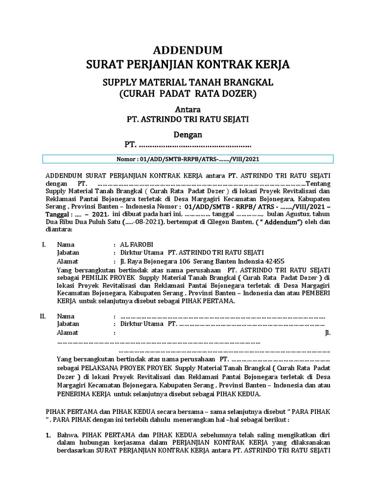 Addendum Kontrak PT. Astrindo Sejati | PDF | Sains & Matematika ...