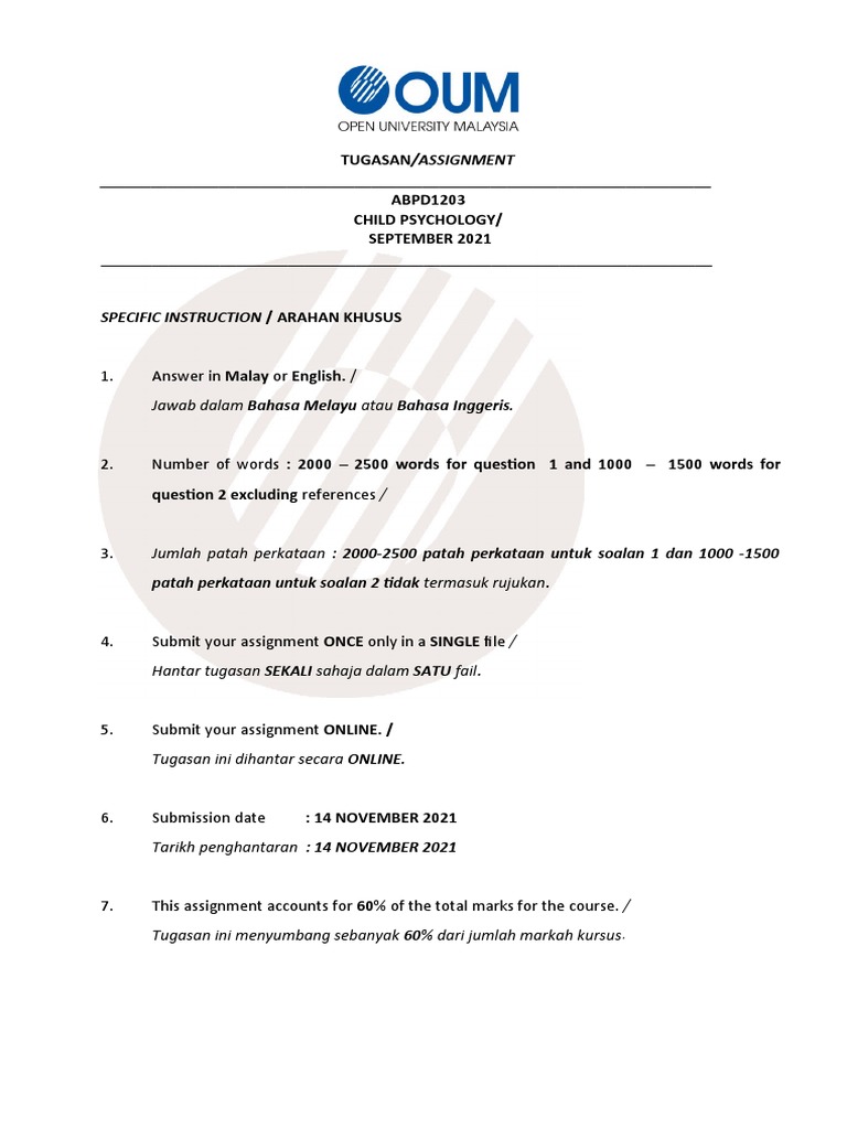 Tugasan/Assignment ABPD1203 Child Psychology/ September 2021 | PDF