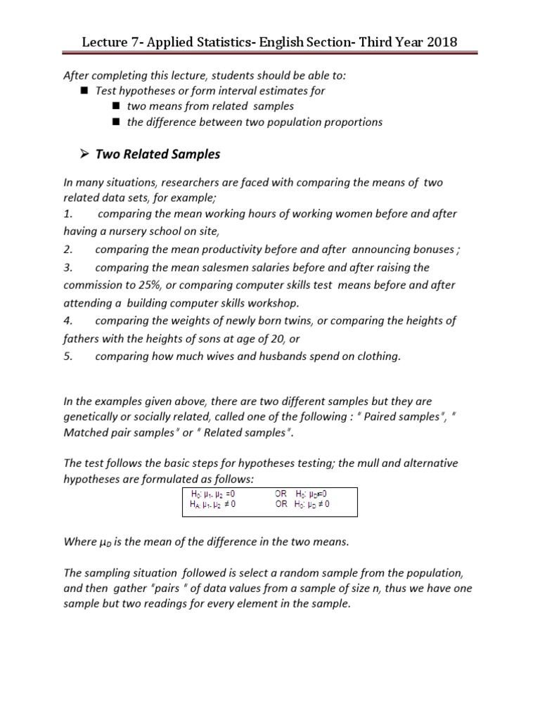 Lecture 7 - Applied Statistics - English Section-Third Year 2018 | PDF ...