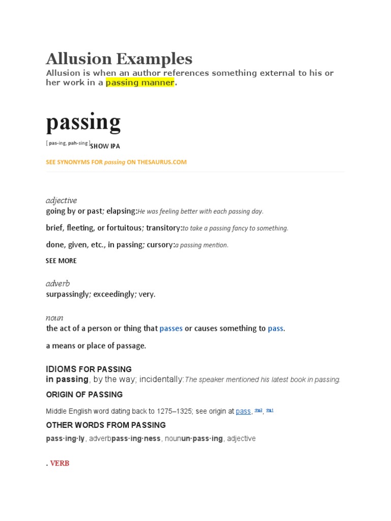 Passing: Allusion Examples | PDF | Translations | Narration