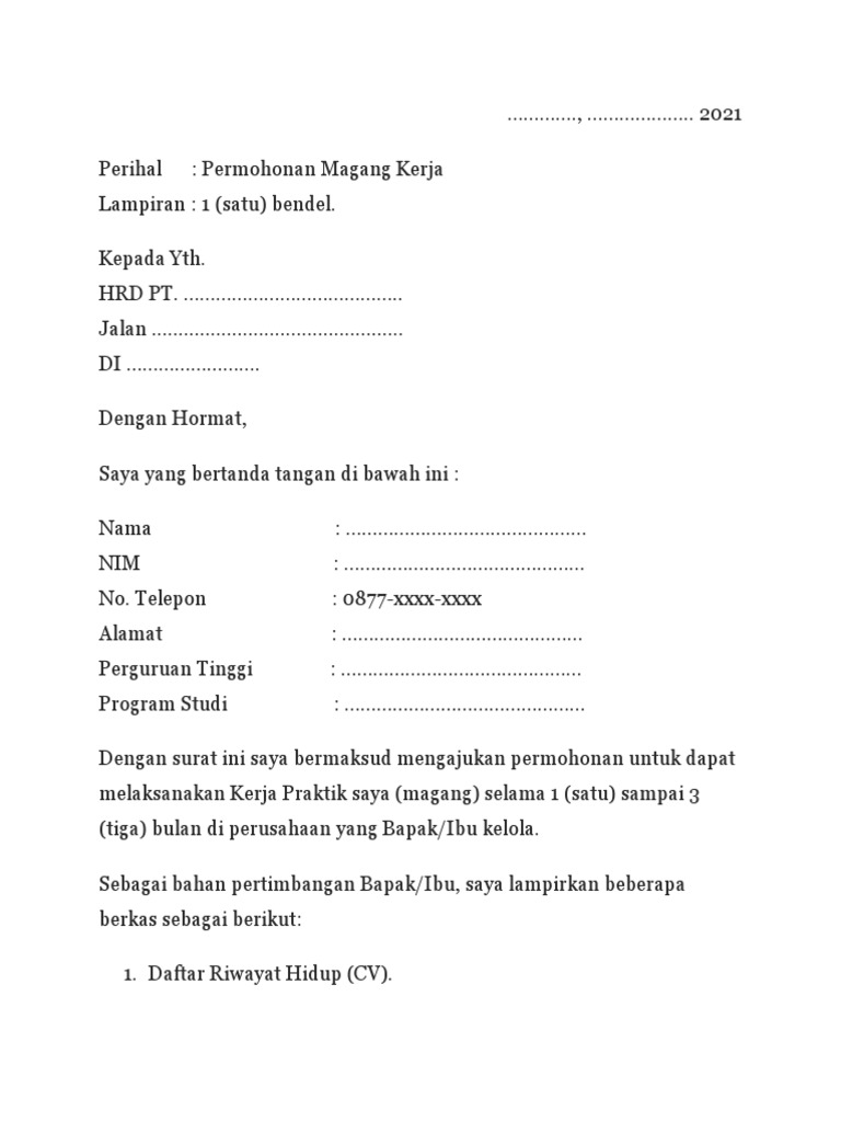 Surat Lamaran Magang | PDF