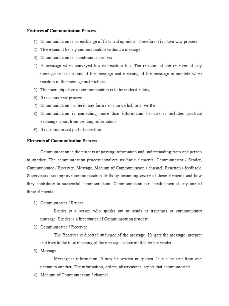 Features of Communication Process | PDF | Communication | Human ...