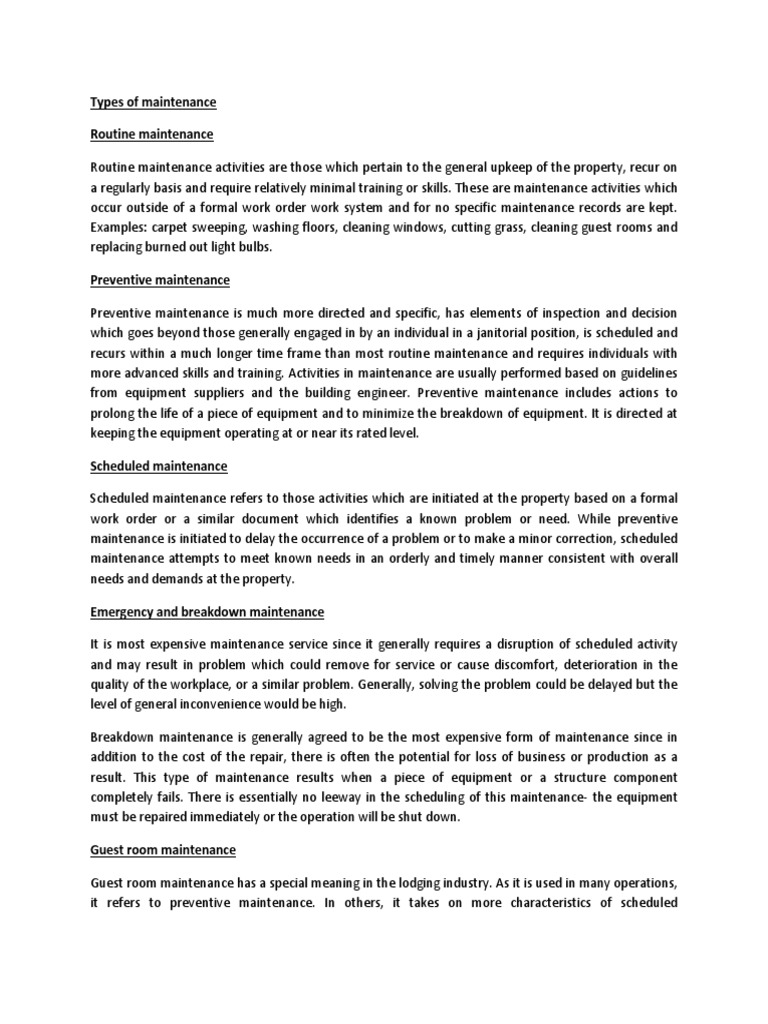 Types of Maintenance | PDF | Breach Of Contract | General Contractor