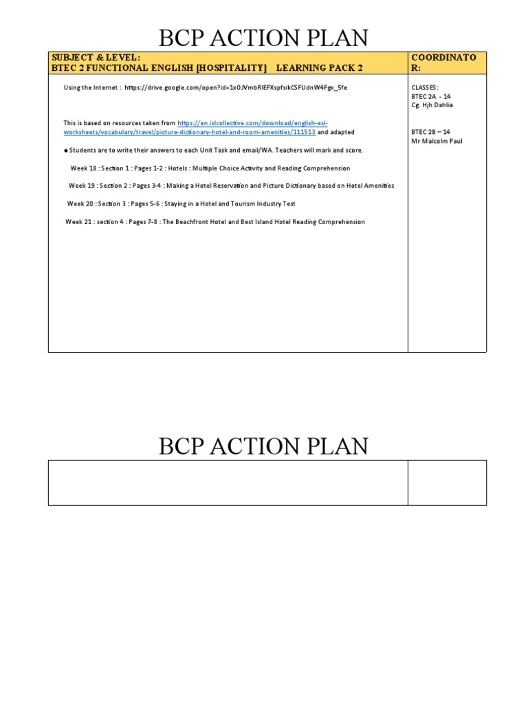 BTEC 2 Functional English Hospitality Plan | PDF | Technology & Engineering