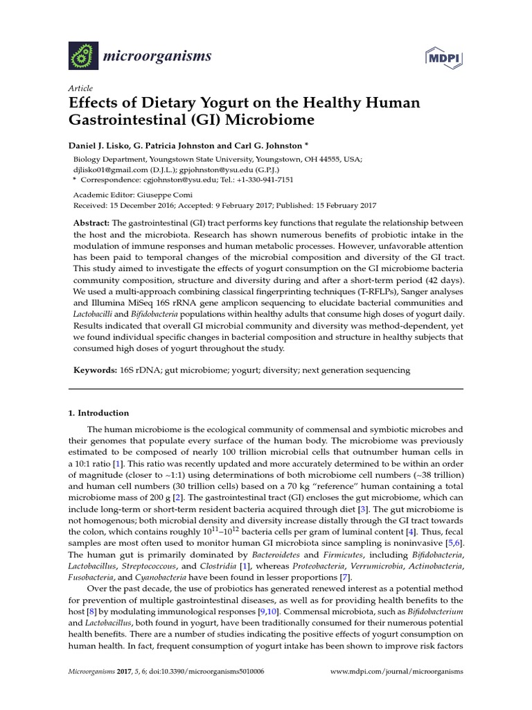 Effects of Dietary Yogurt On The Healthy Human Gastrointestinal (GI ...