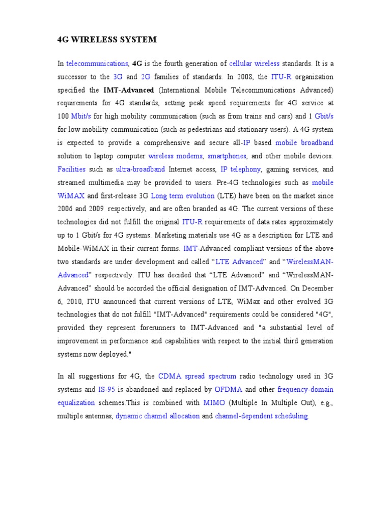 4G Wireless System | PDF | 4 G | Lte (Telecommunication)