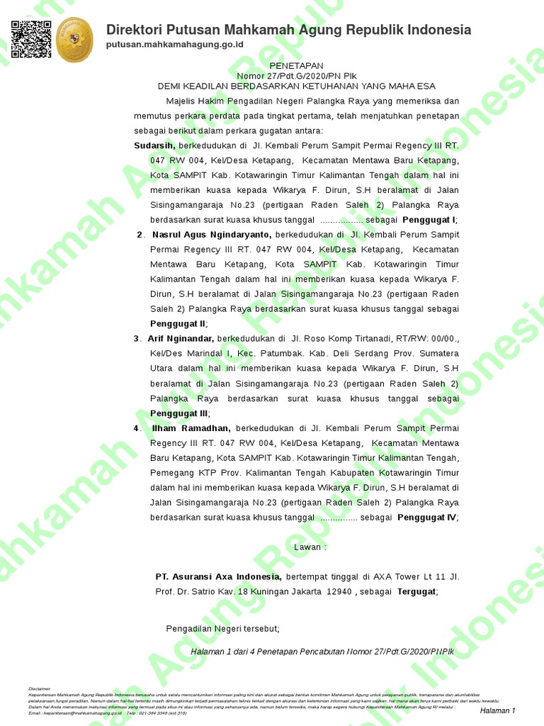 Putusan 27 PDT.G 2020 PN PLK 20210623 | PDF