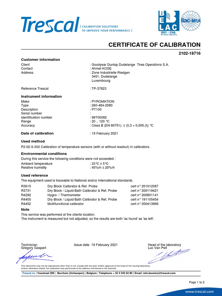 Certificate of Calibration: Customer Information | PDF | Calibration ...