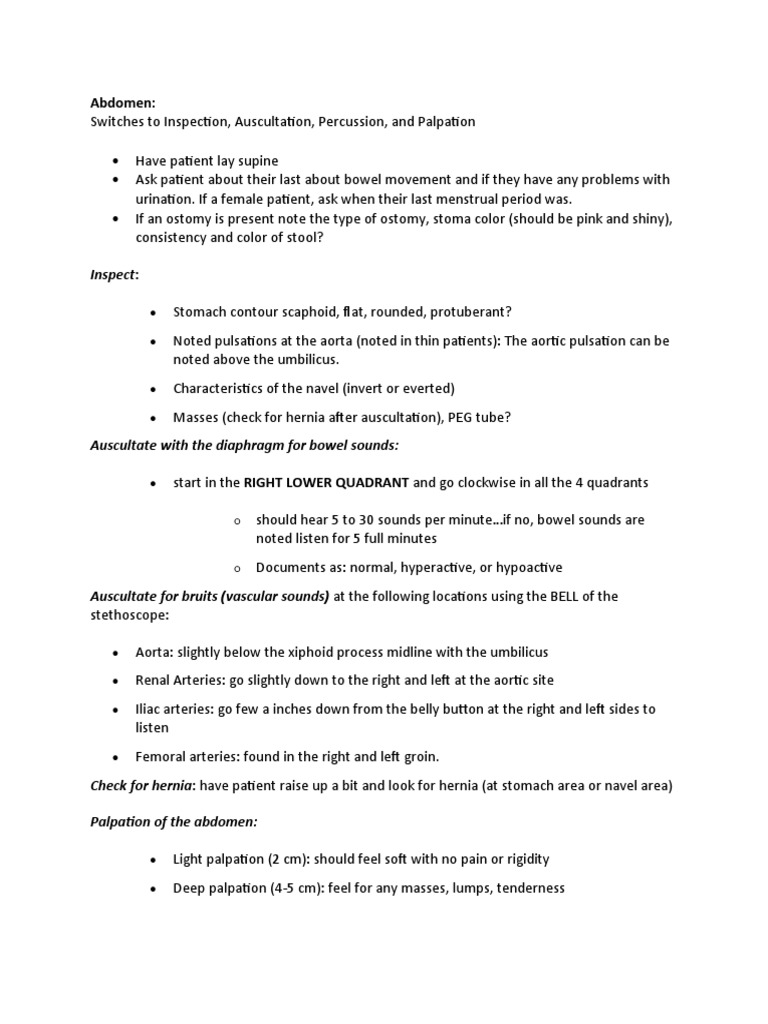 Abdomen Assessment | PDF | Abdomen | Medicine