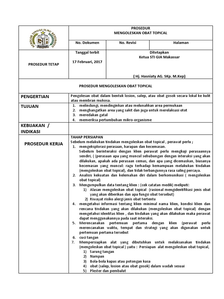 Sop Pemberian Obat Topical | PDF