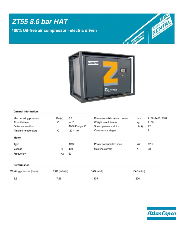 ZT55 8.6 Bar HAT: 100% Oil-Free Air Compressor - Electric Driven | PDF ...