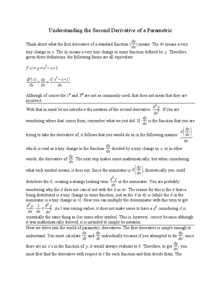 Understanding the Second Derivative of a Parametric Function | PDF ...