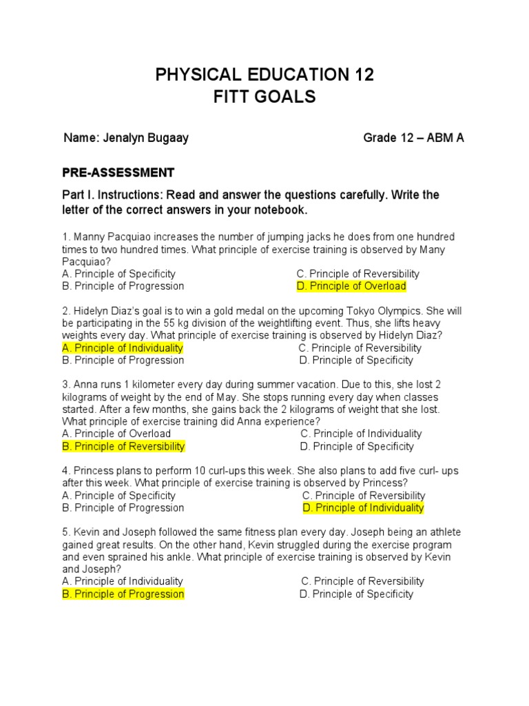 Physical Education 12 Fitt Goals | PDF | Aerobic Exercise | Physical Fitness