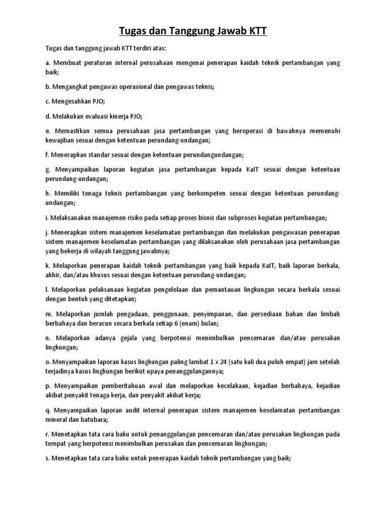 Tugas Dan Tanggung Jawab KTT | PDF