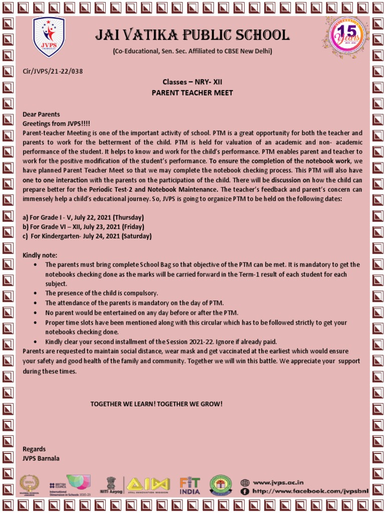 Parent-Teacher Meeting Announcement | PDF | Self-Improvement | Wellness