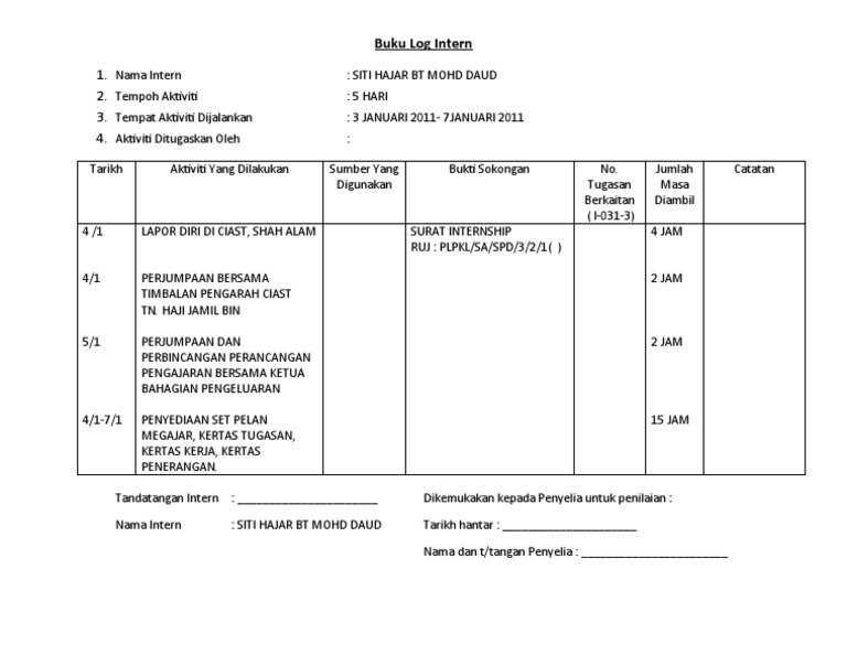 Buku Log Intern W1 | PDF