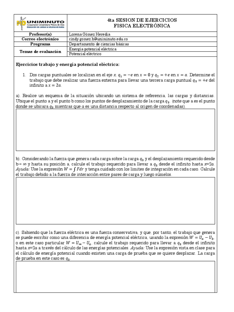 4ta Sesion de Ejercicios - Electro - 2021-II | PDF | Energía potencial | Integral