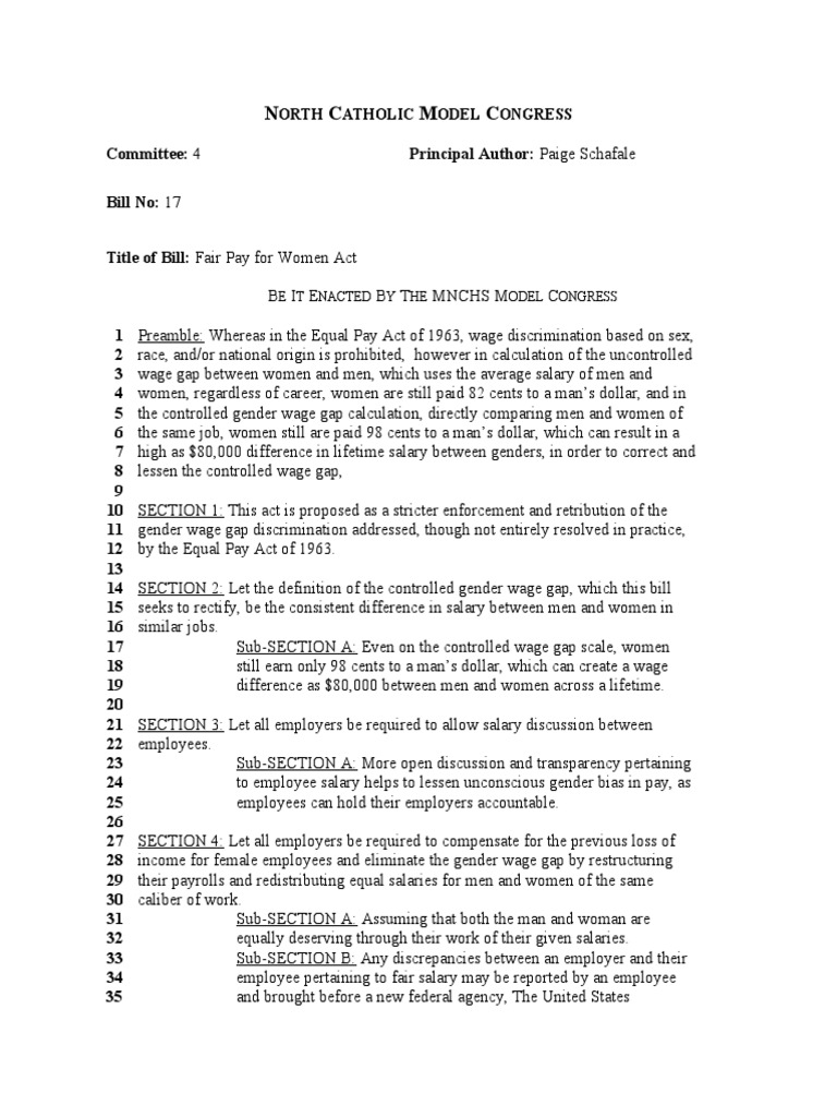 Mock Congress Bill | Download Free PDF | Gender Pay Gap | Salary