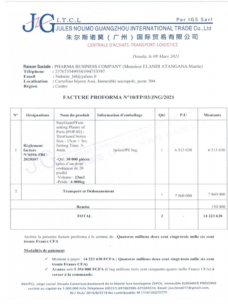 Facture Proforma de PHARMA BUSINESS COMPANY Defintive | PDF