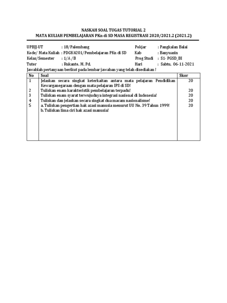 Tugas Tutorial 2 Pembelajaran PKN | PDF