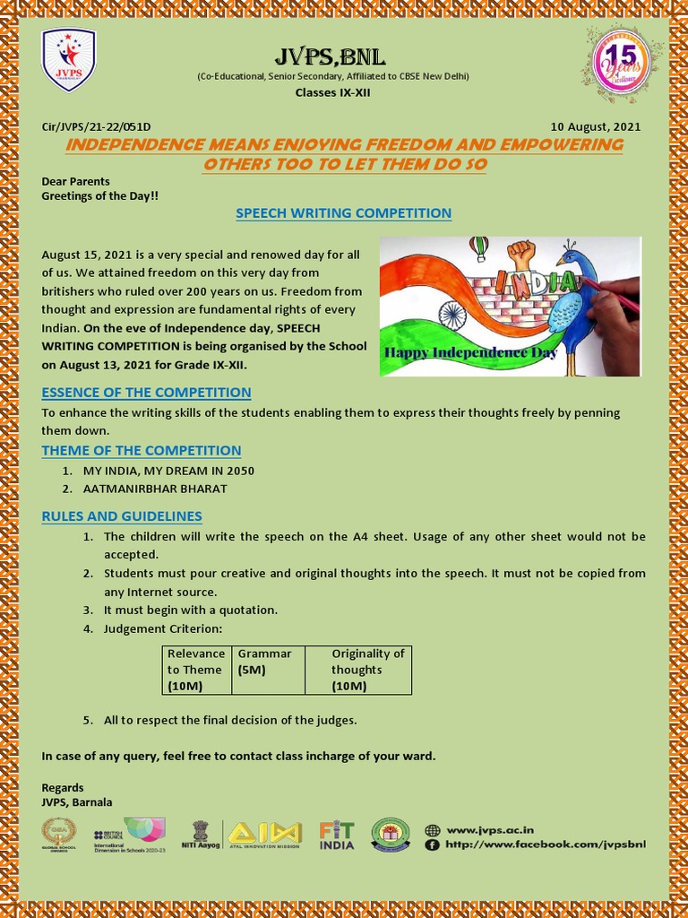 Circular 20210810160113 051d Speech Writing Competition | PDF
