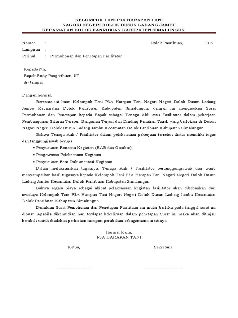Surat Permintaan Fasilitator | PDF