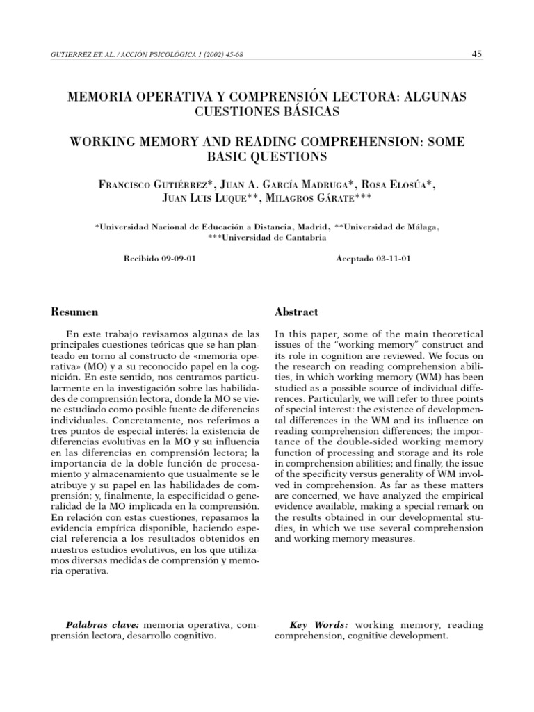 Memoria Operativa y Comprensión | PDF | Memoria | Evolución
