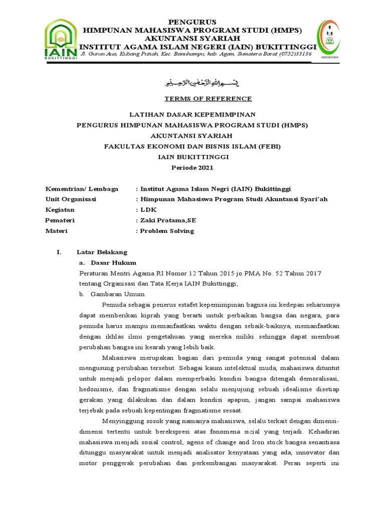 Tor Tupoksi LDK (Problem Solving) 2021 | PDF | Karier & Perkembangan | Sains & Matematika