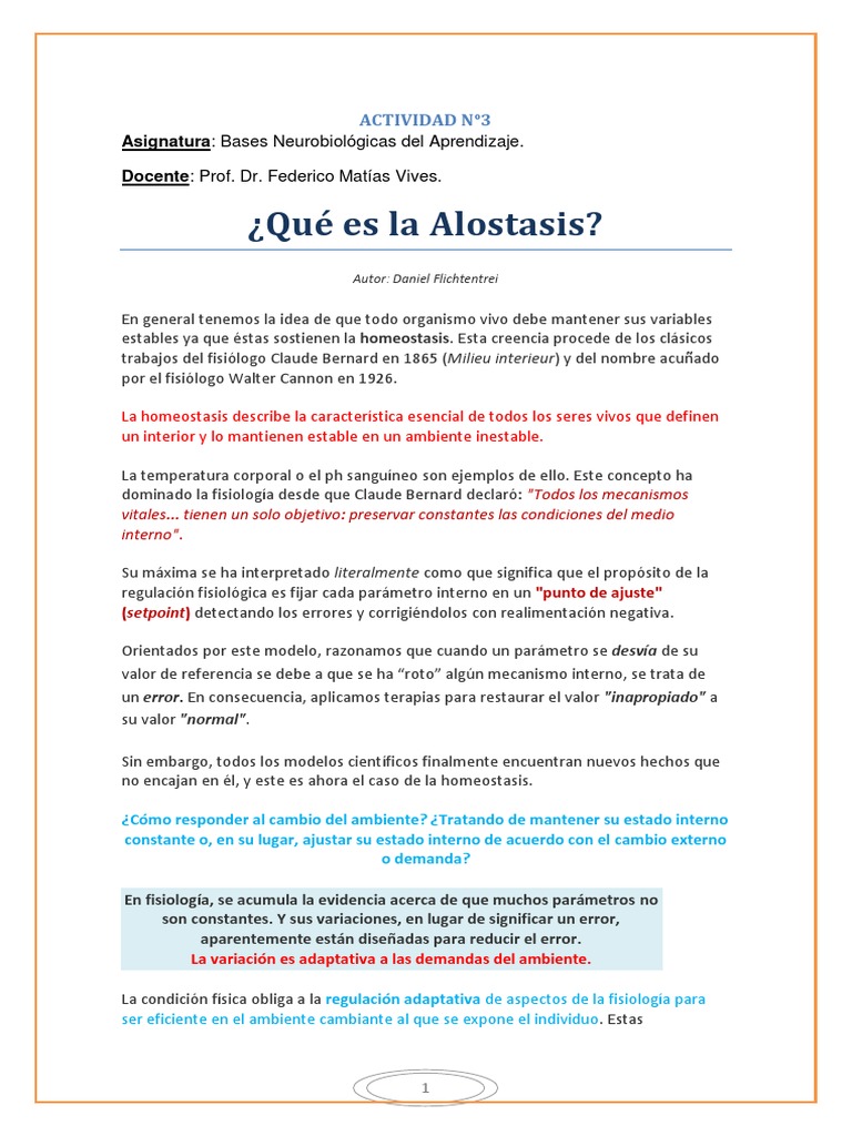 Qué Es La Alostasis | PDF | Homeostasis | Estrés (biología)
