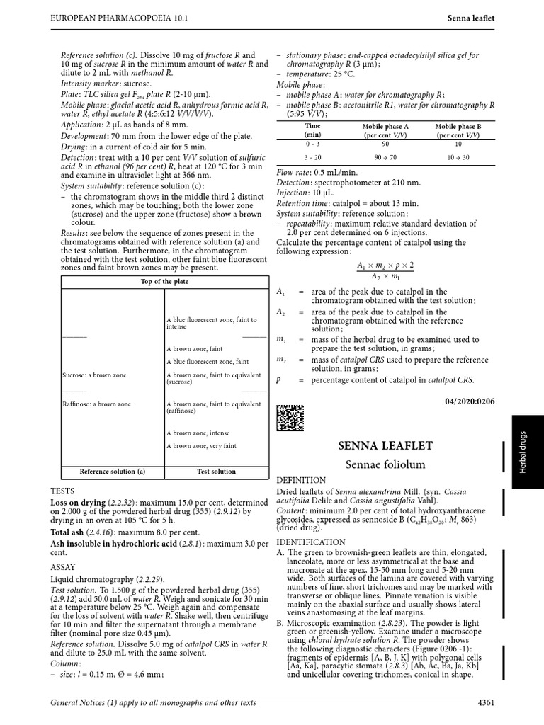 European Pharmacopoeia Senna Leaflet Analysis | PDF | Leaf | Thin Layer ...