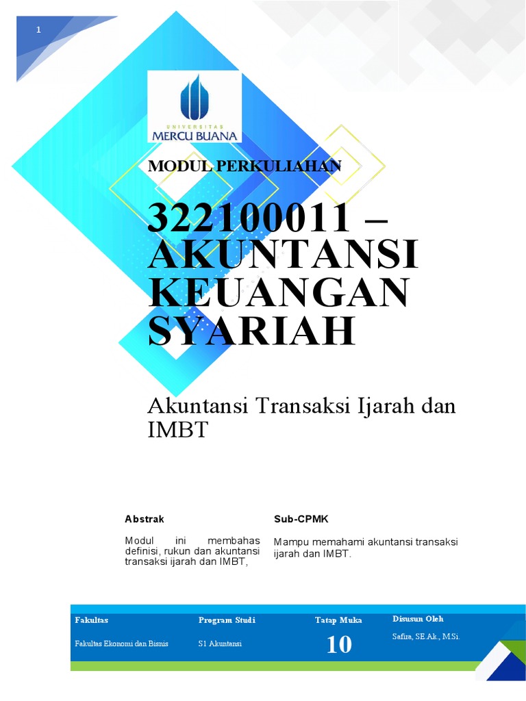 Modul Pertemuan 10 Akuntansi Transaksi Ijarah Dan Imbt | PDF