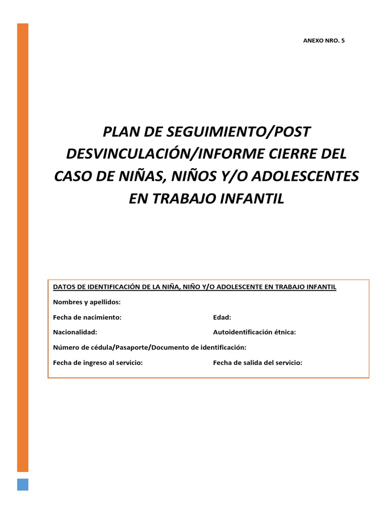 Anexo 5. Plan Seguimiento-Post Desvinculación-Cierre Del Caso ETI 2019 | PDF | Crecimiento ...
