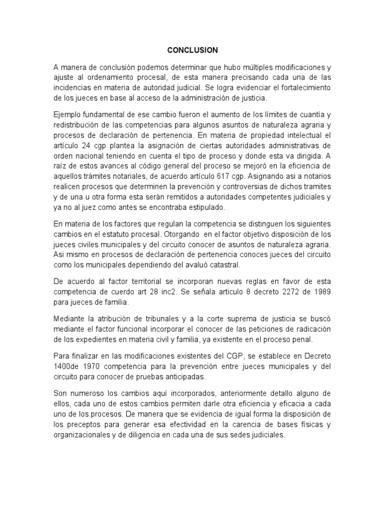 Teoria General Del Proceso CONCLUSION | PDF | Ley procesal | Juez