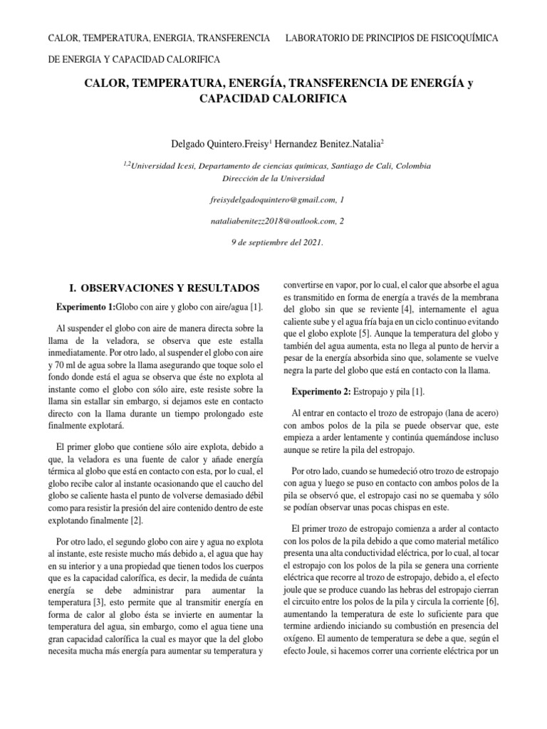 CALOR, TEMPERATURA, ENERGÍA, TRANSFERENCIA DE ENERGÍA y CAPACIDAD ...
