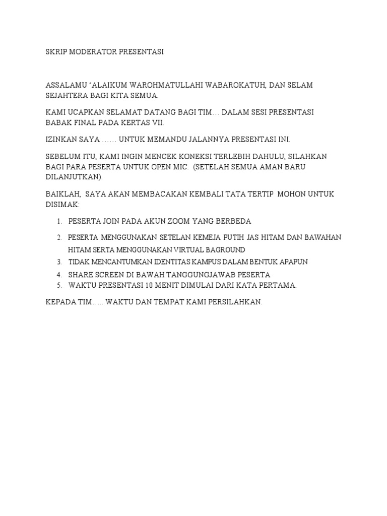 Skrip Moderator Presentasi Kti | PDF