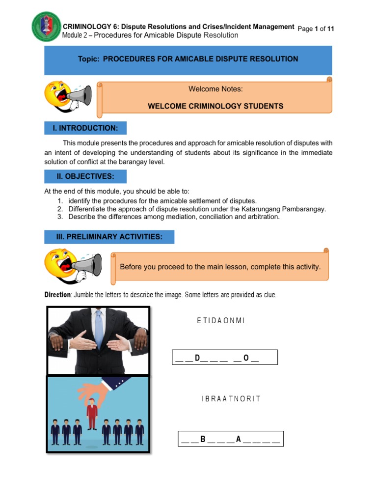 Topic: Procedures For Amicable Dispute Resolution | PDF | Mediation ...