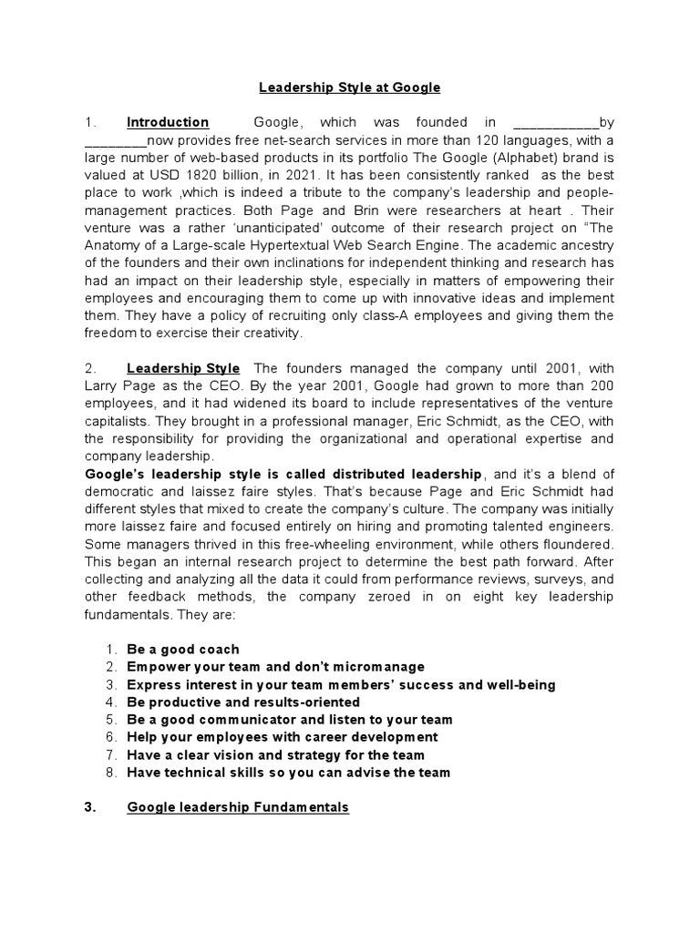 Leadership Style at Google | PDF | Leadership | Cognition