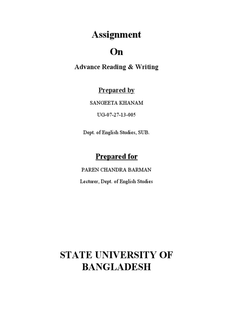 Advance Reading & Writing Assignment | PDF