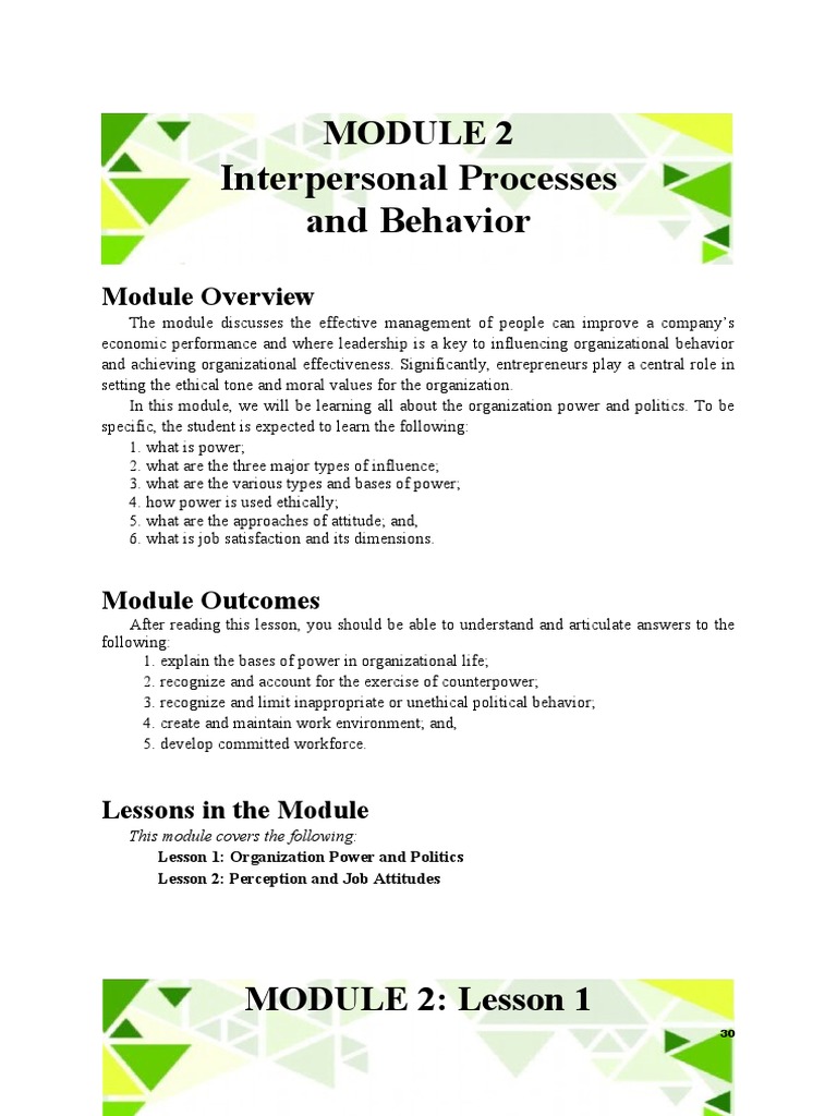 Interpersonal Processes and Behavior: Module Overview | PDF | Power ...
