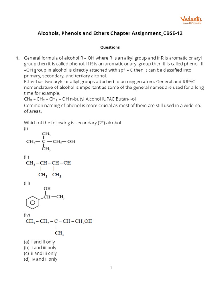 Class 12 Alcohols, Phenols, Ethers Guide | PDF | Carbon Compounds | Alcohol