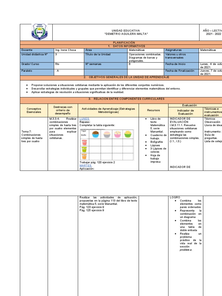 Planificación Matemáticas 5to Del 4 Al 7 de Octubre 2021 | PDF ...