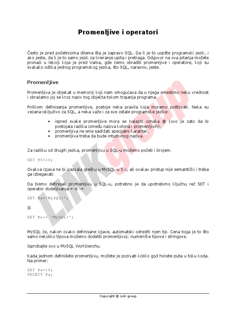 3.9 Promenljive I Operatori | PDF