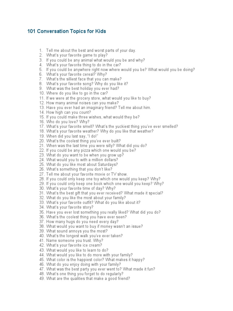 101 Conversation Topics For Kids | PDF