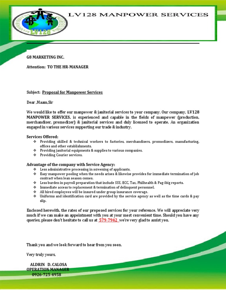 Proposal For Manpower Services | PDF | Human Resources | Business