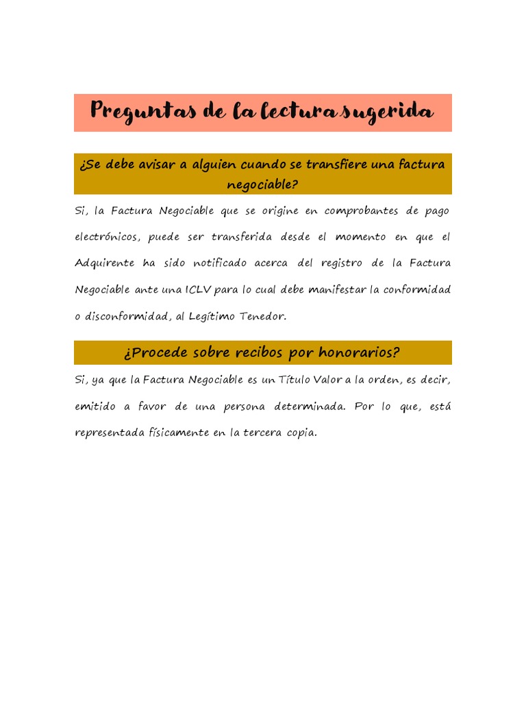 Preguntas de La Lectura Sugerida | PDF