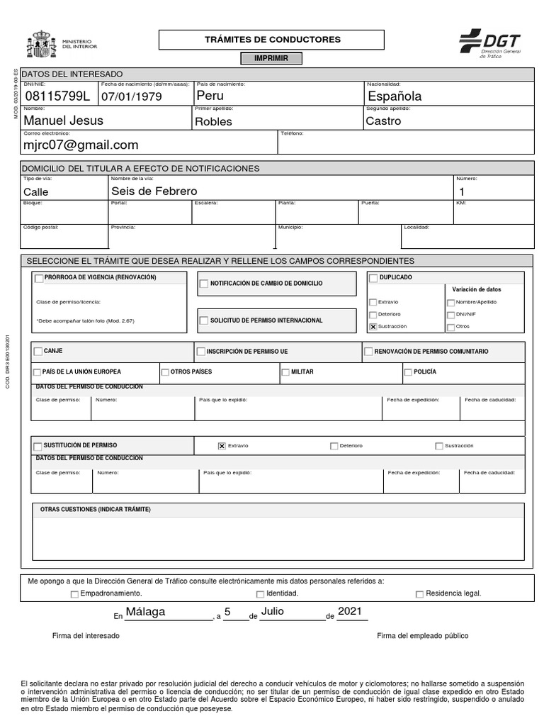 Solicitud Duplicado | PDF | Licencia de conducir | Privacidad de la ...