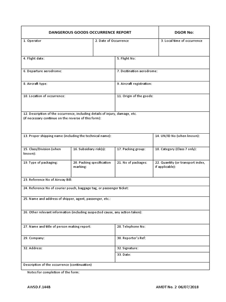 Dangerous Goods Occurrence Report Form | PDF | Dangerous Goods | Aviation