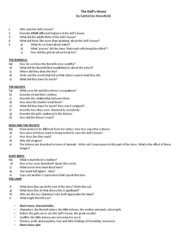 Literature Study Guide: The Doll's House | PDF | Plot (Narrative ...